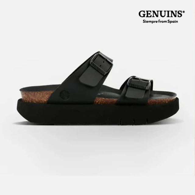 ジェニュインズ レディース サンダル GENUINS TIKA ヴィーガンレザー 黒 ストラップ 厚底 コルク スペイン製 105767JT BLK[PU2]