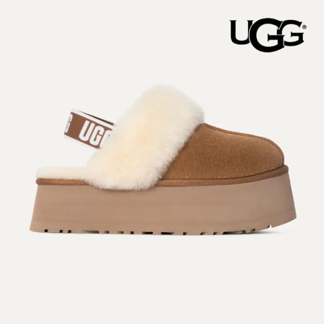 毎日発送 UGG アグ レディース ファンケット ファー サンダル 厚底 スリッポン チェスナット W FUNKETTE 1113474 CHESTNUT ブラウン ベージュ スエード シープスキン 並行輸入品