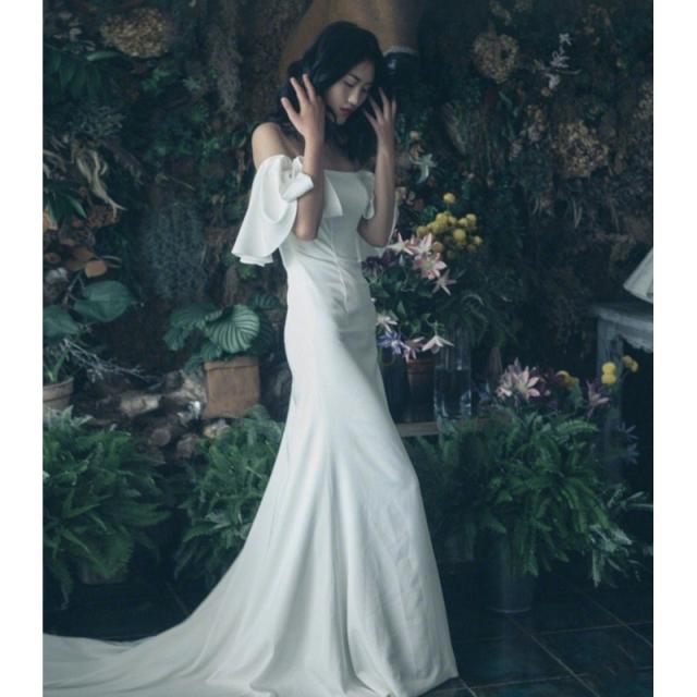 ウェディングドレス シンプル 結婚式 セルフ前撮りドレス フォーマル ホワイト ワンピース ドレス ロング オフショルダーフ レア袖 花嫁ドレス 二次会ドレス お洒落 ビーチフォト 海外挙式 発表会 ピアノ 旅行撮影ドレス drs7626