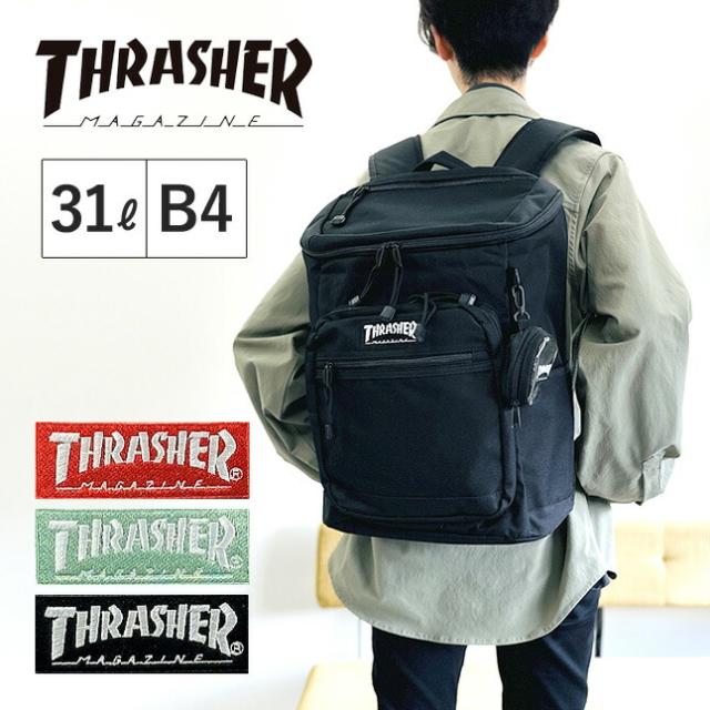 リュック 通学 大容量 男子 thb-0032 THRASHER スラッシャー カラーネーム スクエアリュック 31L ミニポーチ付き A4 B4 PC タブレット 通学リュック 部活 旅行 修学旅行 林間学校 合宿 かっこいい メンズ レディース 高校生 中学生 大学生 スケーターブランド ストリート系