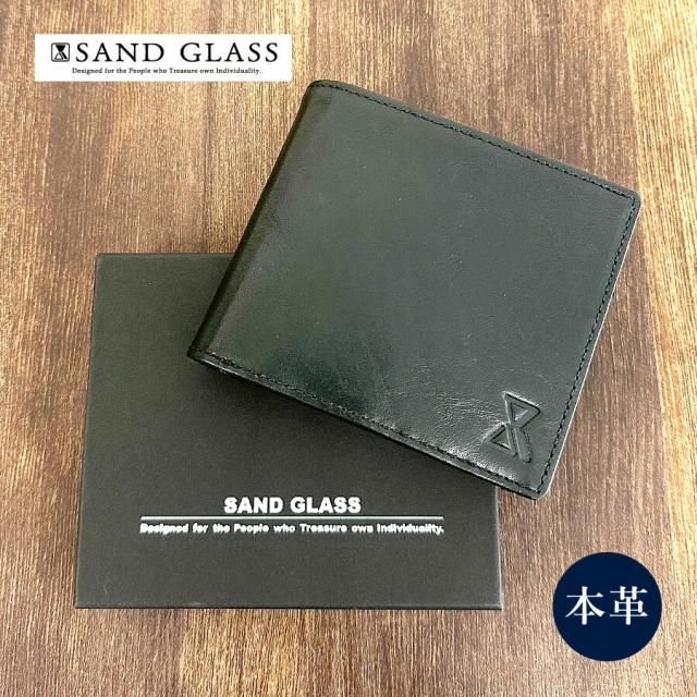 財布 メンズ 二つ折り財布 コンパクト ブランド 革 3g31 SANDGLASS サンドグラス ボックス小銭入れ付き BOX型小銭入れ 本革 レザー 植物タンニンなめし 2つ折り財布 ブラック クロ 黒 おしゃれ 人気 おすすめ ギフト プレゼント 誕生日