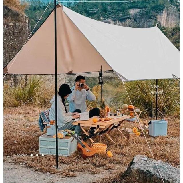 ヘキサタープテント ポール2本付き 3-8人用 タープテント ヘキサタープ タープ テント天幕シェードUV加工済 サンシェルター テント 耐水加工 日除け キャンプ用