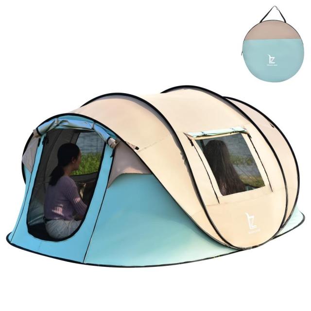 テント 4人用 ポップアップテント ワンタッチ 折りたたみ 簡易テント 防水 軽量 2門2窓 通気性 UVカット 収納ポケット付き 設営簡単 キャンプ用品 テント 登山