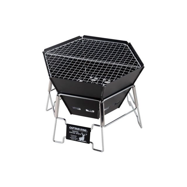 キャプテンスタッグ CSブラックラベル ヘキサステンレスファイアグリル（M） CAPTAIN STAG