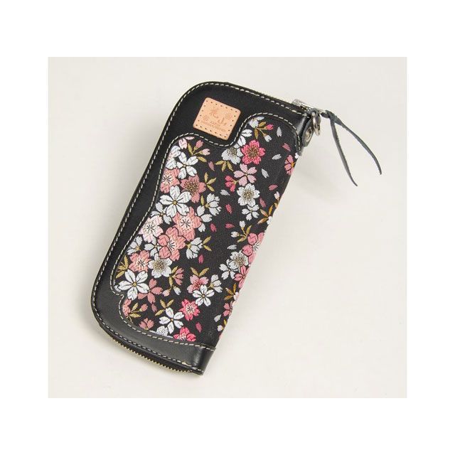 デグナー 花山 W-48K レザージップウォレット パターン 京桜/ブラック DEGNER