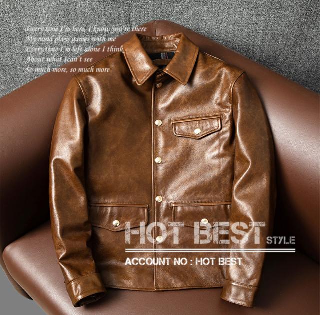 上質　メンズ　レザー　ジャケット カウハイド　復刻50年代 ドライビングコート レザージャケット  カーコート ブレーキマン イタリアンレザー 牛革