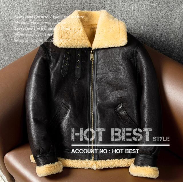 上質　メンズ　レザー　ジャケット シープスキン 復刻30年代 USAF TYPE B-3 ムートン フライトジャケットボマー ボンバー ラム 羊革