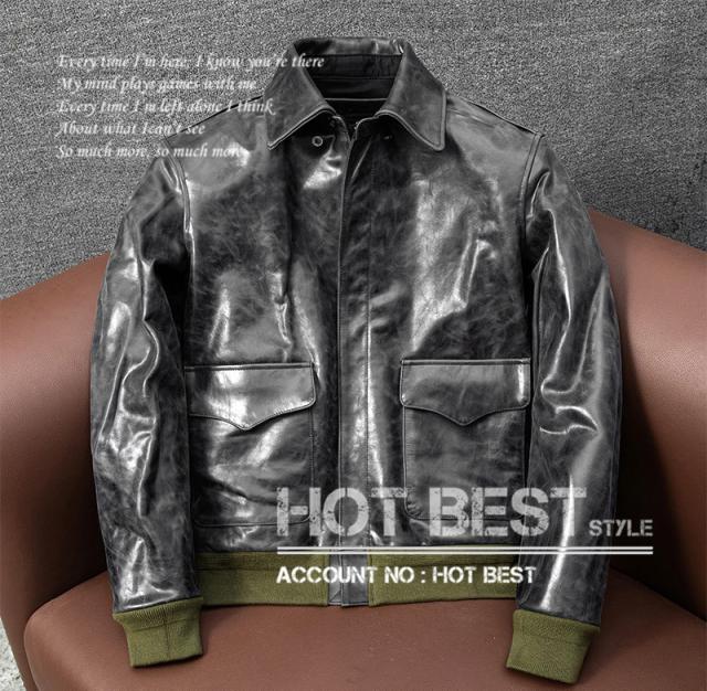 上質　メンズ　レザー　ジャケット カウハイド 復刻30s USAF TYPE A-2 フライトジャケット  タンニンなめし 染料仕上げ オイルレザー 牛革