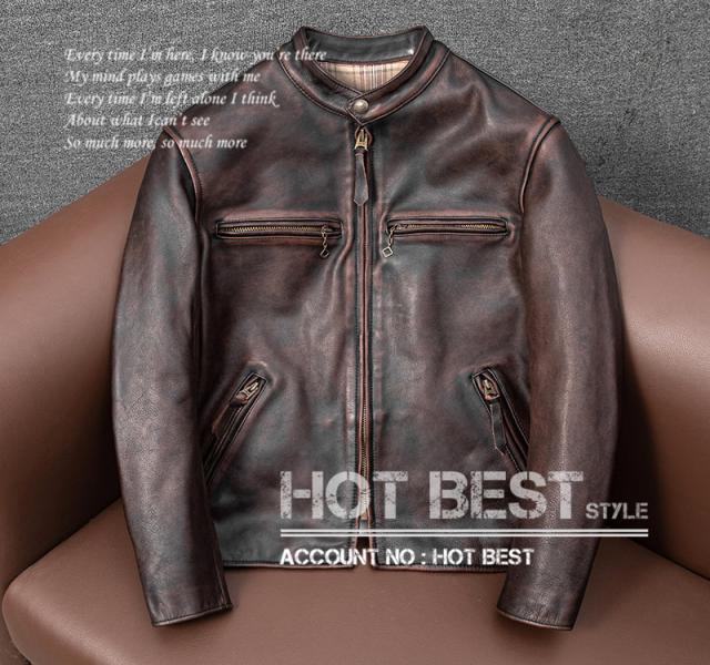 上質革ジャン メンズ　ホースハイド　馬革　アウトロースタイル シングルライダース レザージャケット  イタリアンレザー 茶芯馬革