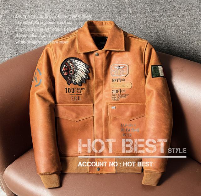 上質革ジャン メンズ　カウハイド　1.7mmカウスエード 豪華刺繍 復刻30年代  フライトジャケット  本革 ジャケットブルゾン レザージャケット 牛革