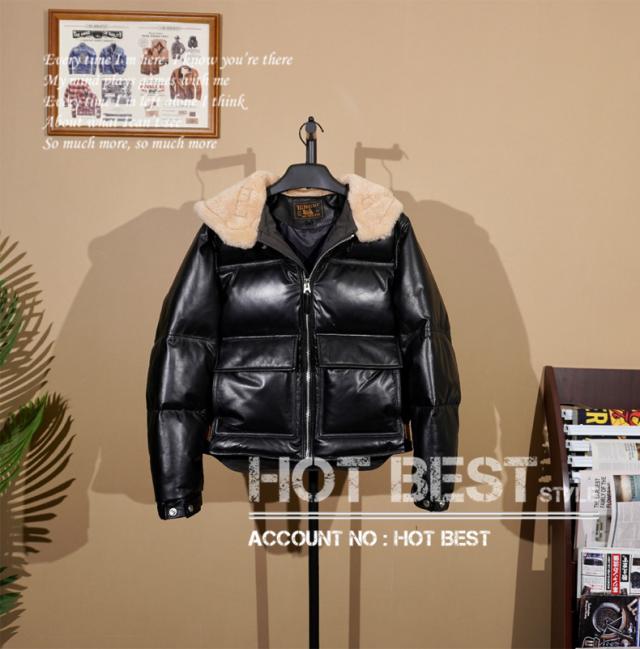 カウハイド フーデッド レザーダウンジャケット パーカー フード イタリアンレザー  牛革