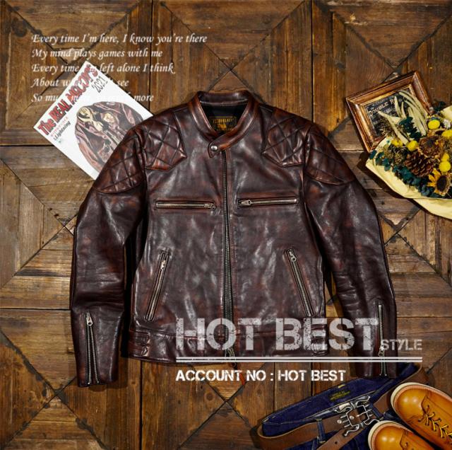 1.3mm 茶芯カウハイド 50s パテッド シングルライダース メンズ 革ジャン レザージャケットPADDED 牛革