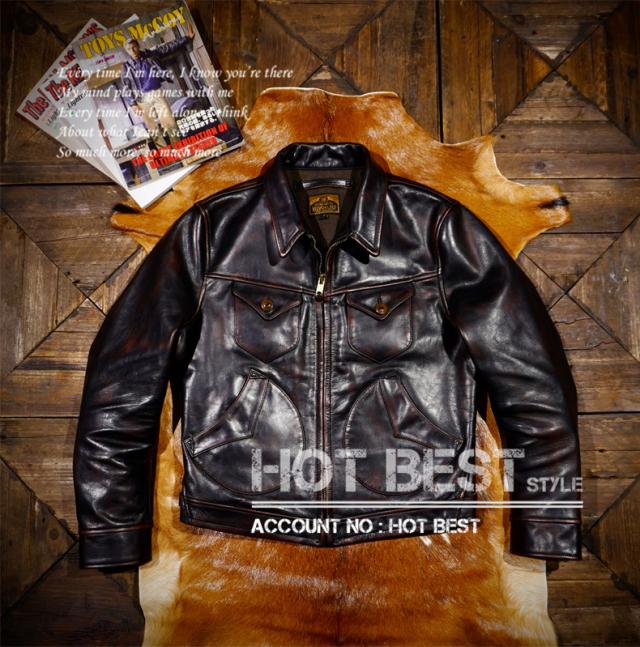 1.5mm 茶芯ホースハイド 30年代スタイル メンズ 革ジャンシングルライダース レザージャケット トスカーナ植物鞣し革 馬革