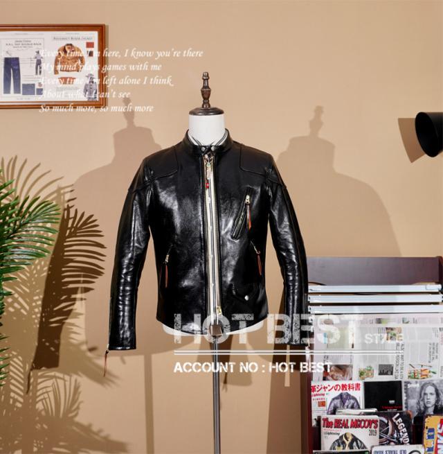 1.3mm 茶芯ホースハイド メンズ 革ジャン 50年代 パテッド シングルライダース レザージャケット PADDED タンニンなめし 馬革