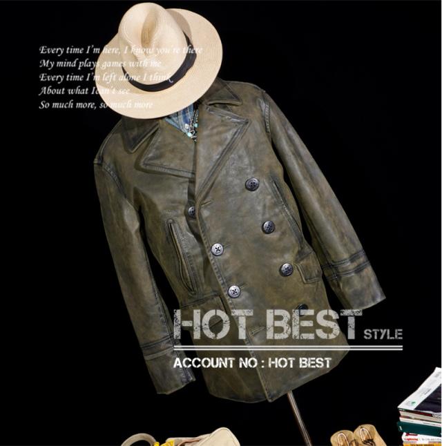 1.7mmカウハイド ヴィンテージ加工 定番 740 海軍ピーコート Peacoatメンズ 革ジャン イタリアンレザー タンニンなめし 牛革