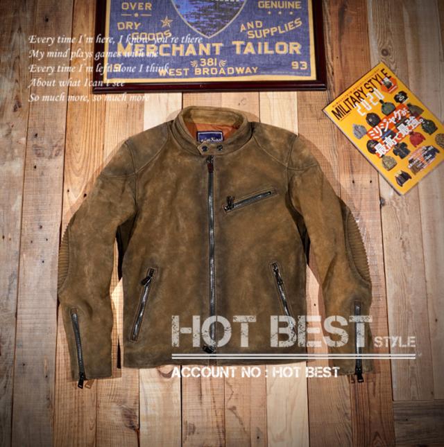 1.1mm カウスエード 復刻50年代 パテッド シングルライダース フライトジャケット ボマー ボンバー カウハイド レザー 牛革
