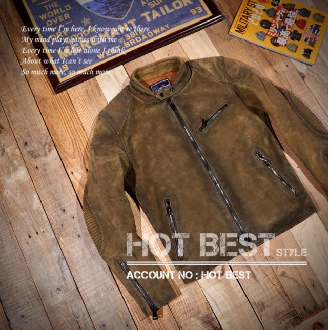 1.1mm カウスエード 復刻50年代 パテッド シングルライダース フライトジャケット ボマー ボンバー カウハイド レザー 牛革