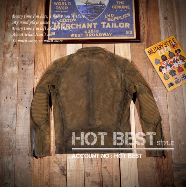 1.1mm カウスエード 復刻50年代 パテッド シングルライダース フライトジャケット ボマー ボンバー カウハイド レザー 牛革