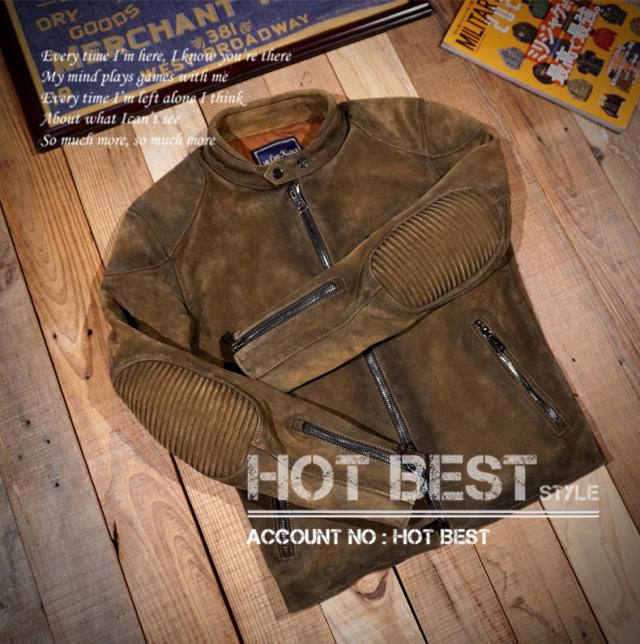 1.1mm カウスエード 復刻50年代 パテッド シングルライダース フライトジャケット ボマー ボンバー カウハイド レザー 牛革