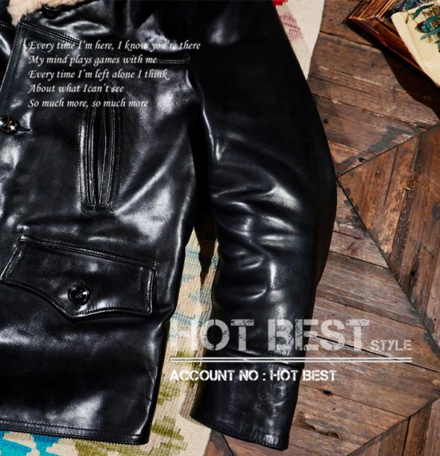 1.5mm 黒芯ホースハイド 30年代 スイッチヤードコート レザージャケット カーコート ブレーキマン ムートン 羊毛 馬革