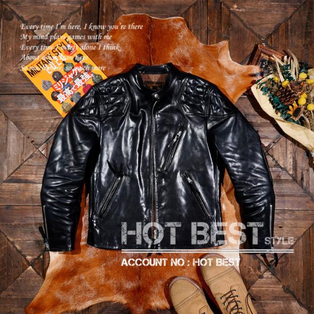 1.4mm ホースハイド 50年代 パテッド シングルライダース メンズ 革ジャン レザージャケット PADDED オイルワックスレザー 馬革