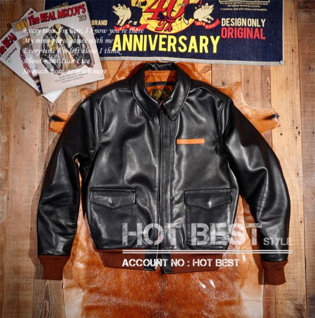 1.3mm 黒芯カウハイド メンズ 革ジャン 復刻40年代 USAF TYPE A-2 V. HILTS フライトジャケット WWII 1942 大脱走 オイルレザー 牛革