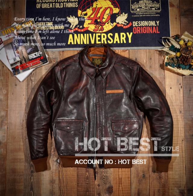 1.3mm 茶芯カウハイド メンズ 革ジャン 復刻40年代 USAF TYPE A-2 V. HILTS フライトジャケット WWII 1942 ヴィンテージ加工 牛革