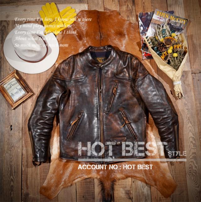 1.2mm茶芯カウハイド 50年代 パテッド メンズ 革ジャン ヴィンテージ加工 シングルライダース レザージャケットPADDED タンニンなめし牛革
