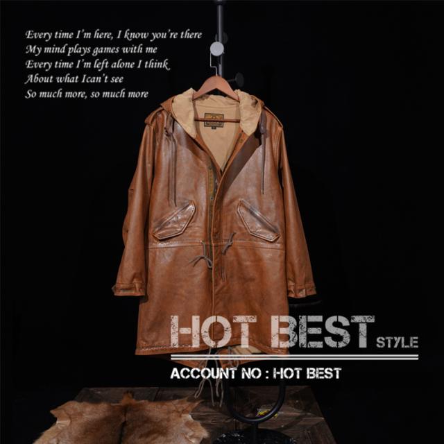 カウハイド USAF TYPE M51 ヴィンテージ加工 メンズ 革ジャン レザーコート フードパーカー タンニンなめし 牛革