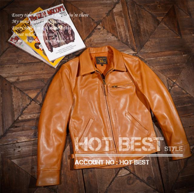 1.3mm ホースハイド 30年代スタイル メンズ 革ジャン シングルライダース レザージャケット トスカーナ植物鞣し革 馬革