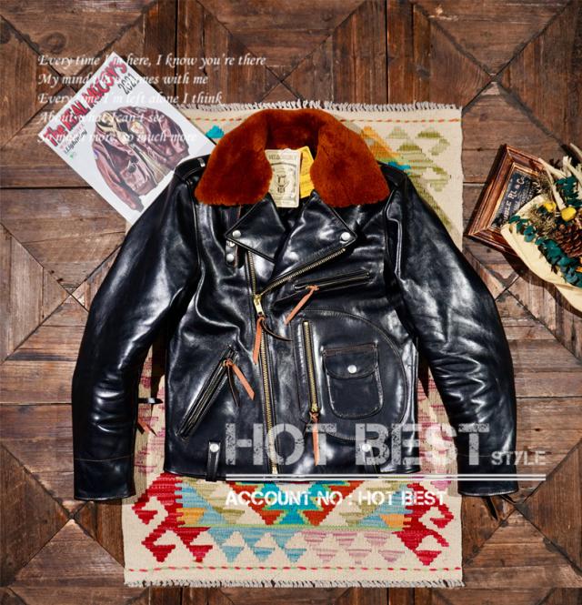 1.4mm茶芯カウハイド 50年代 J-24タイプ ダブルライダース メンズ 革ジャン イタリアンレザー オイルワックス ムートン 羊毛 牛革