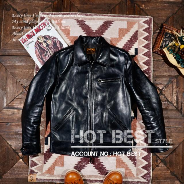 1.4mm 茶芯ホースハイド 30年代スタイル シングルライダース メンズ 革ジャン レザージャケット トスカーナ植物鞣し革 馬革