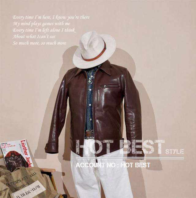 レア色 1.4mm 茶芯ホースハイド 30年代スタイル シングルライダース メンズ 革ジャン レザージャケット トスカーナ植物鞣し革 馬革