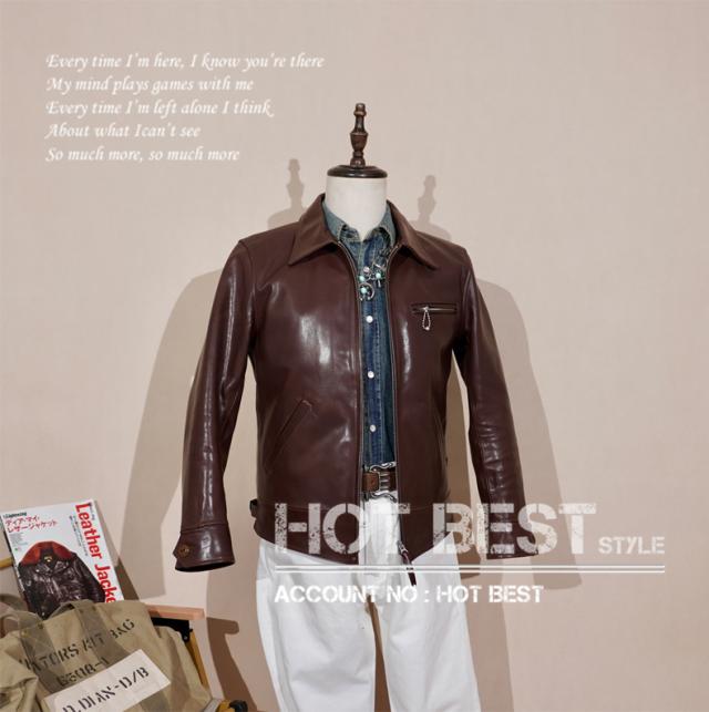 レア色 1.4mm 茶芯ホースハイド 30年代スタイル シングルライダース メンズ 革ジャン レザージャケット トスカーナ植物鞣し革 馬革