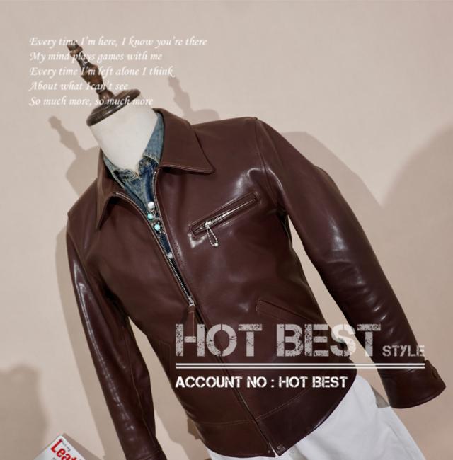 レア色 1.4mm 茶芯ホースハイド 30年代スタイル シングルライダース メンズ 革ジャン レザージャケット トスカーナ植物鞣し革 馬革