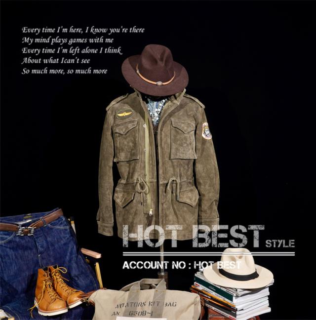 1.3mm カウスエード ヴィンテージ M65 Type ミリタリー メンズ 革ジャン ライダース レザージャケット 牛革