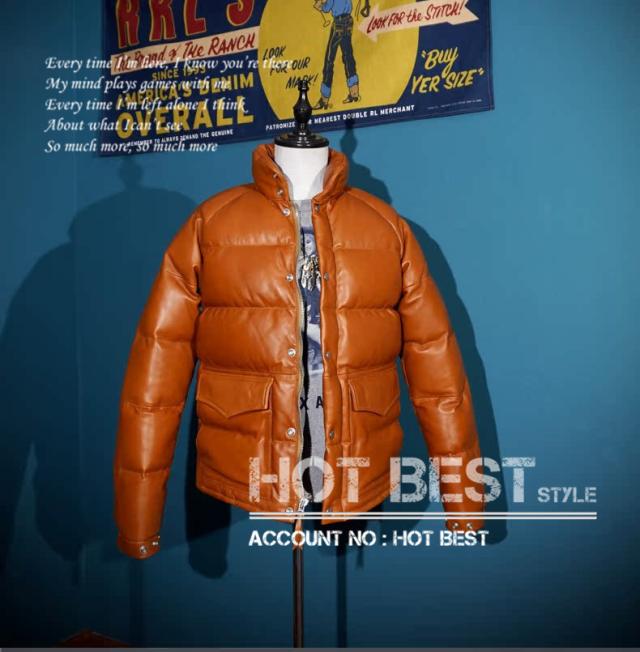 シープスキン オレンジ シングルライダース HERO レザーダウンジャケット メンズ 革ジャン イタリアンレザー 羊革