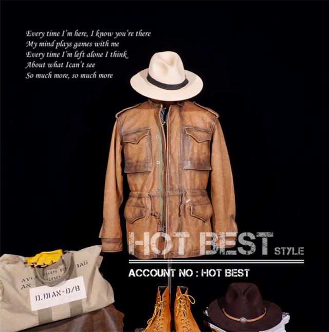 1.3mmカウハイド 復刻50年代スタイル M65 ウォッシュ加工 ヴィンテージ メンズ 革ジャン サファリジャケット イタリアンレザー 牛革