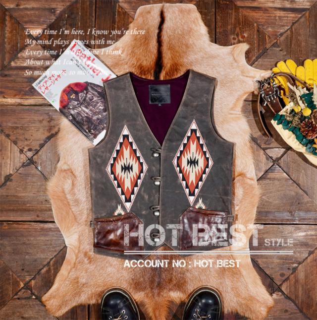 カウハイド ジャガード柄 本革 メンズ レザーベスト 本革ベスト 皮ベスト ジレ レザージャケット 牛革