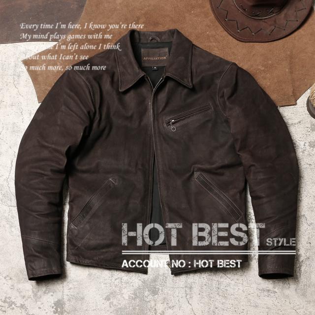 0.8mm ゴートスキン 30年代スタイル シングルライダース メンズ 革ジャン レザージャケット ワックスレザー 山羊革