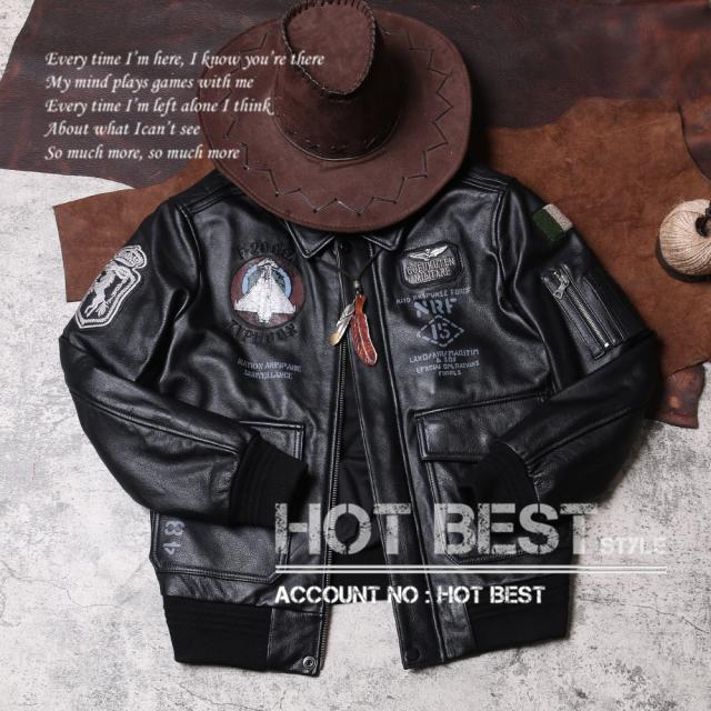 1.0mm カウハイド 復刻40年代 USAF TYPE A-2 刺繍 メンズ 革ジャン フライトジャケット イタリアンレザー 牛革