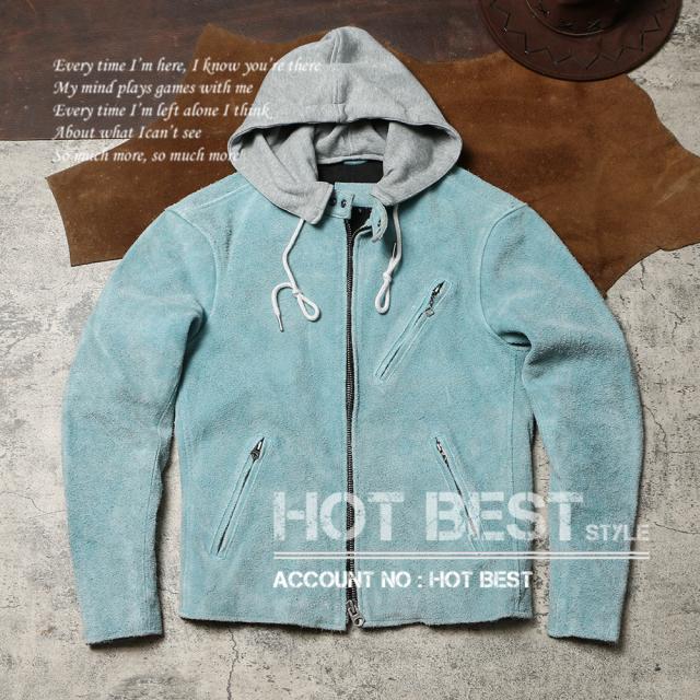 1.0mm カウスエード フーデッドパーカー レザージャケット ヴィンテージ加工 フード取外し可 ボマー ボンバー ライダース 牛革