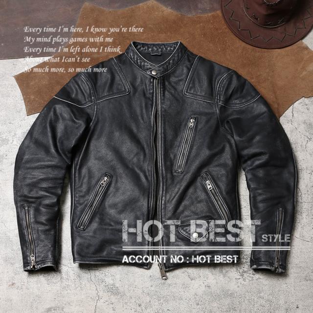 1.0mm カウハイド 50年代 パテッド シングルライダース ウォッシュ加工 ヴィンテージ メンズ 革ジャン レザージャケット 牛革