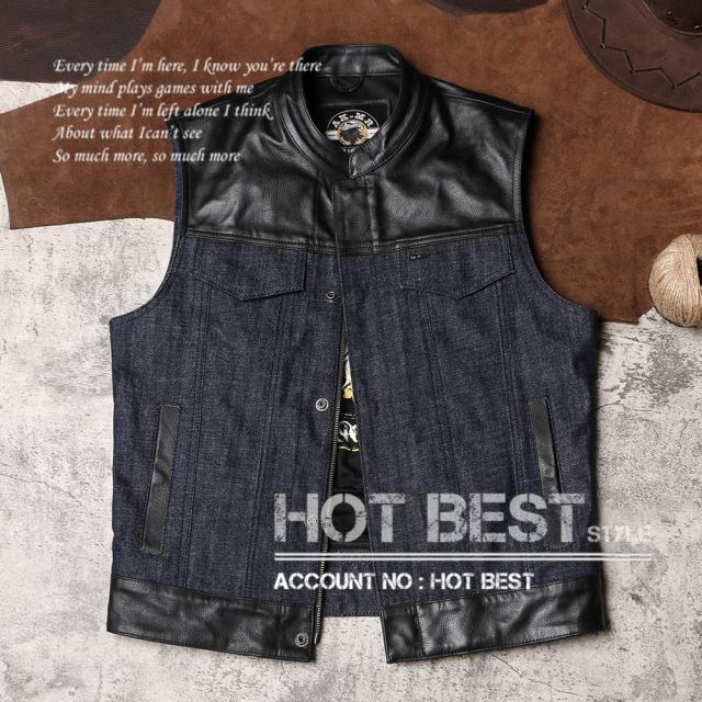 カウハイド デニム 本革 メンズ レザーベスト 本革ベスト 皮ベスト ジレ レザージャケット 牛革