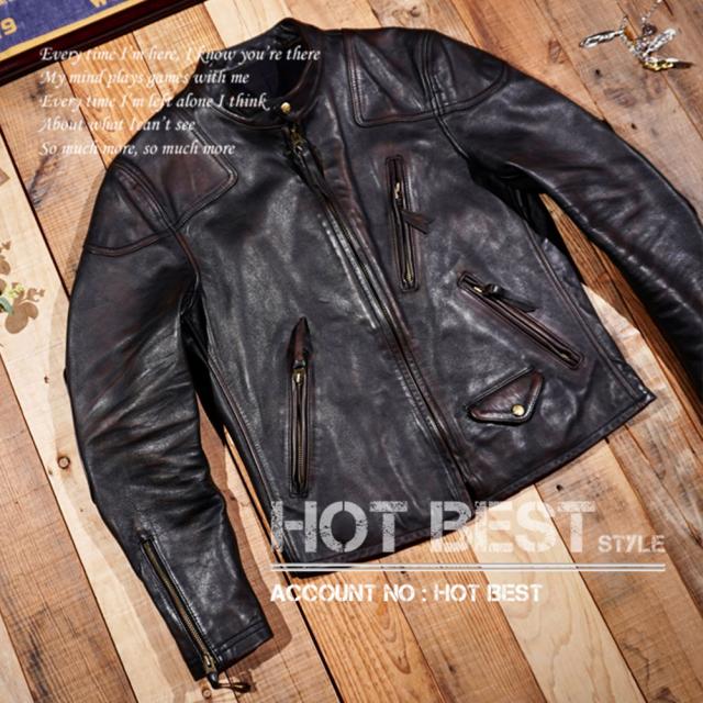 新作 レア 1.2mm 茶芯ホースハイド ヴィンテージ加工  50s パテッド シングルライダース レザージャケット  PADDED タンニンなめし 馬革