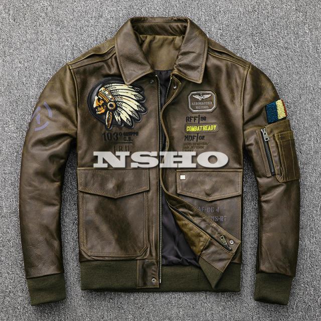 上質革ジャン　カウハイド　メンズ　レザー　ジャケット　イタリアン　ホースハイド　馬革　刺繍　　復刻30´ｓ　MA-1 フライトジャケット