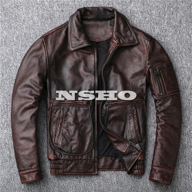 上質メンズ　レザー　ジャケット　カウハイド　牛革　ヴィンテージ加工   フライトジャケット