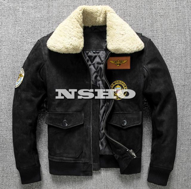 上質　メンズ　レザー　ジャケット　カウハイド　牛革　TYPE G-1 フライトジャケット 中綿キルト　ボア　ムートン　ボマー ボンバー