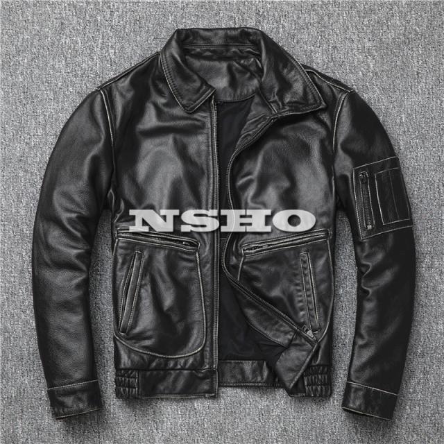 上質　メンズ　レザー　ジャケット　カウハイド　牛革　復刻　40年代　アビエイタースタイル　フライトジャケット　ヴィンテージ加工