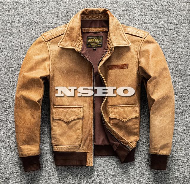 上質　メンズ　レザー　ジャケット　カウハイド　牛革 復刻30´ｓ USAF TYPE A-2 フライトジャケット  タンニンなめし 染料仕上げ